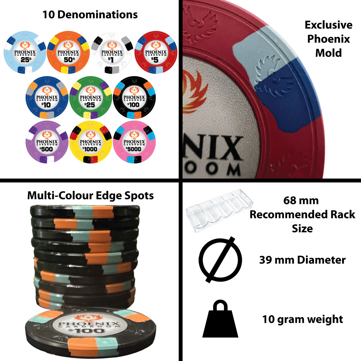 Phoenix Cardroom Clay Poker Chips 1000 set | 1000 poker chip set