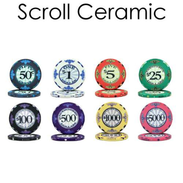 Ceramic Poker Chips | Scroll Poker Chip Set | Straight Poker Supplies